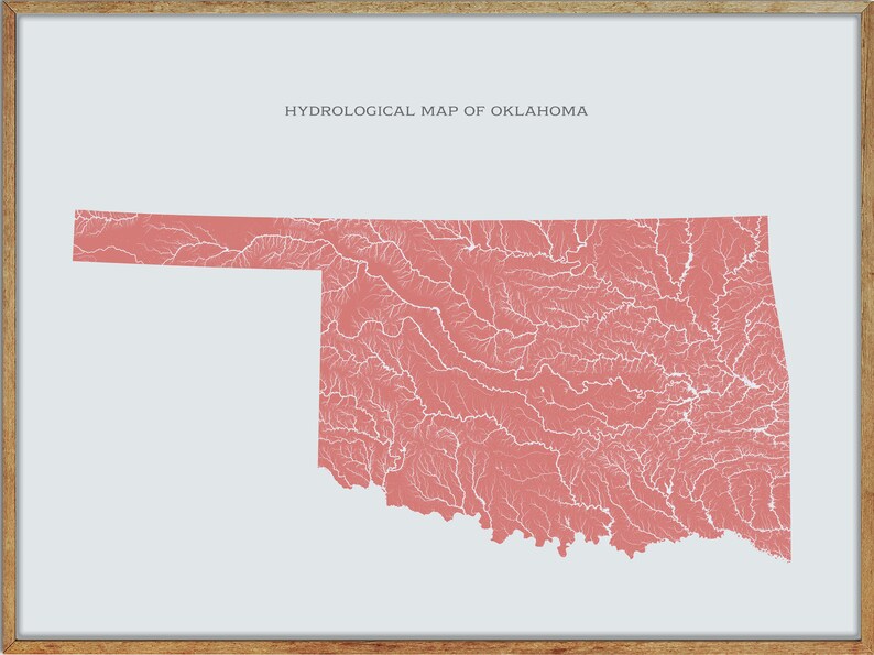 Oklahoma Hydrological Map of Rivers and Lakes Oklahoma Rivers - Etsy