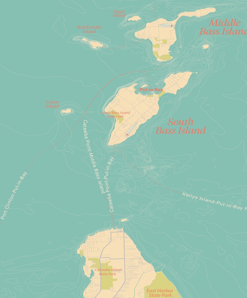 Lake Erie Islands Map - Sandusky Bay Print - Retro - Great Lakes Map - Etsy