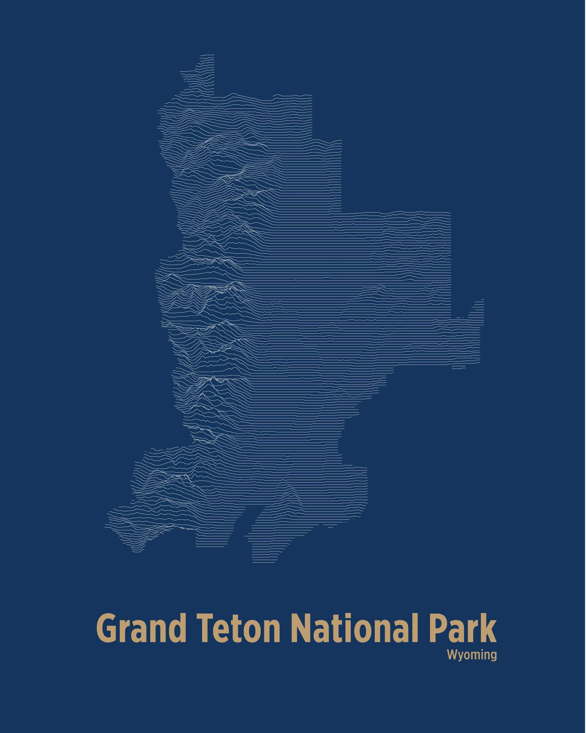Grand Teton National Park Ridgeline Map Geographic Contours - Etsy