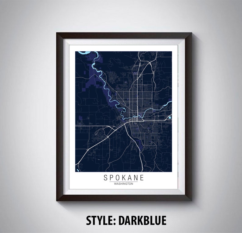 Map of Spokane WA Spokane Map Spokane Poster Office | Etsy