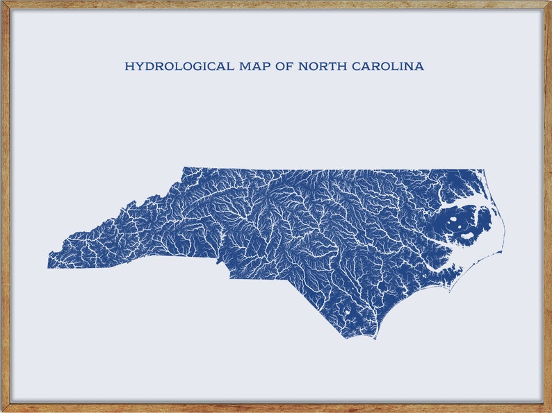 North Carolina Hydrological Map of Rivers and Lakes North - Etsy