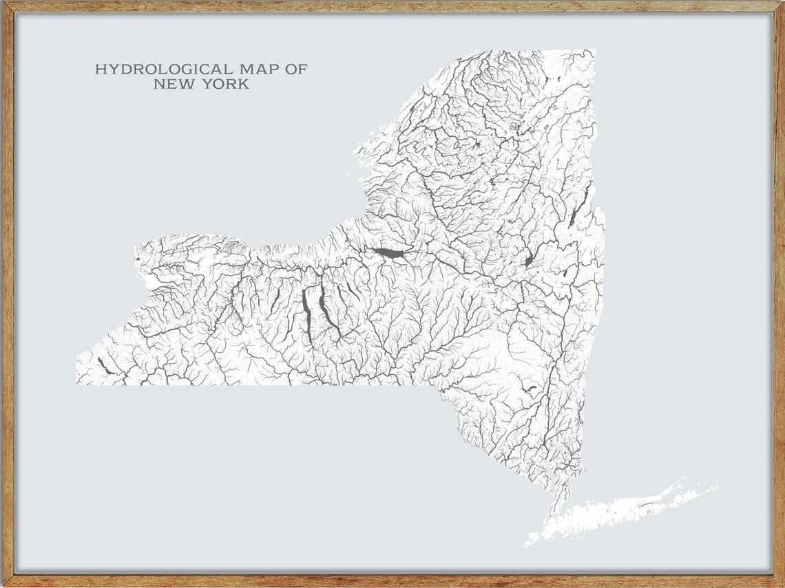 New York Hydrological Map of Rivers and Lakes New York Rivers - Etsy