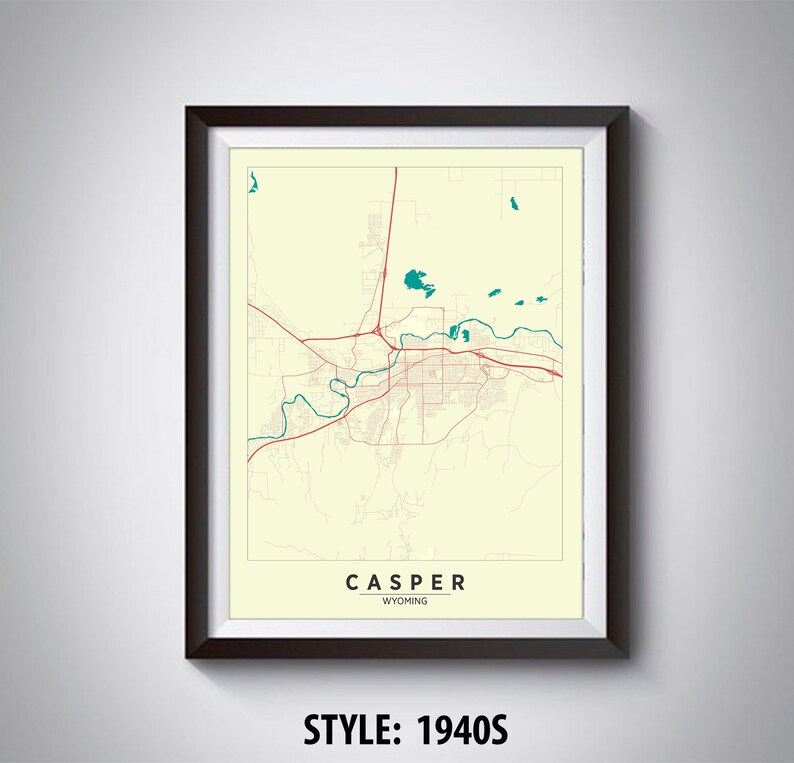 Map of Casper WY Casper Map Casper Poster Office Décor - Etsy