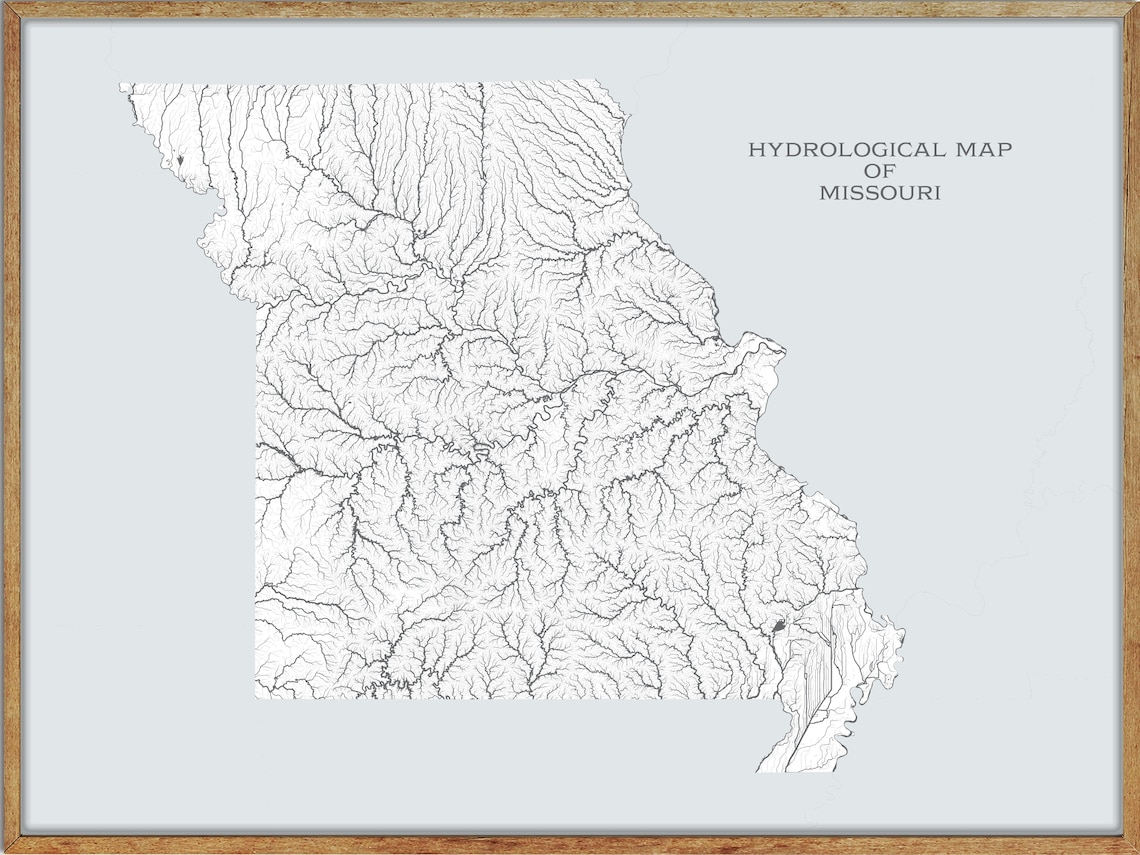 Missouri Hydrological Map of Rivers and Lakes Missouri Rivers | Etsy