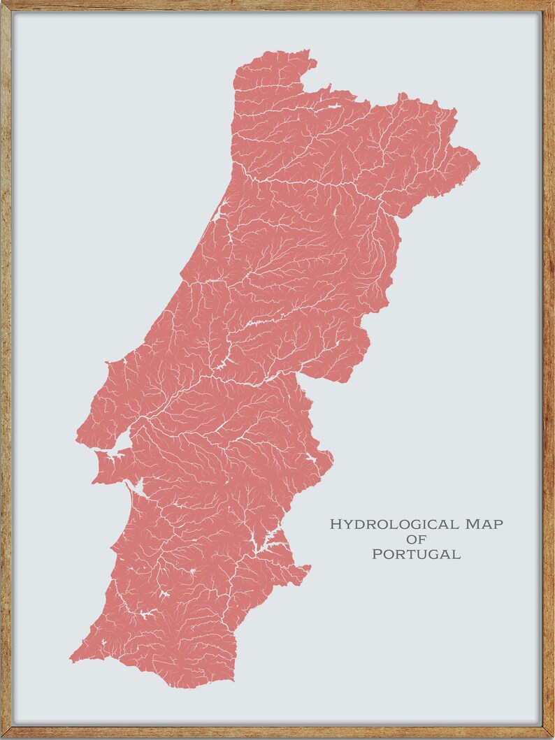 Portugal Mapa Hidrológico de Ríos y Lagos Portugal Mapa - Etsy España