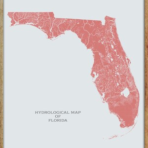Florida Hydrological Map of Rivers and Lakes, Florida Rivers Poster Map ...