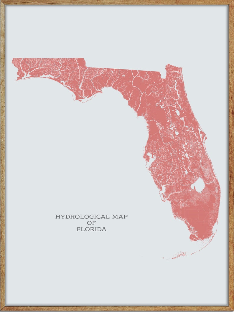 Florida Hydrological Map of Rivers and Lakes Florida Rivers | Etsy