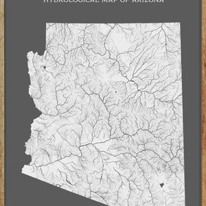Arizona Hydrological Map of Rivers and Lakes, Arizona Rivers Poster Map ...