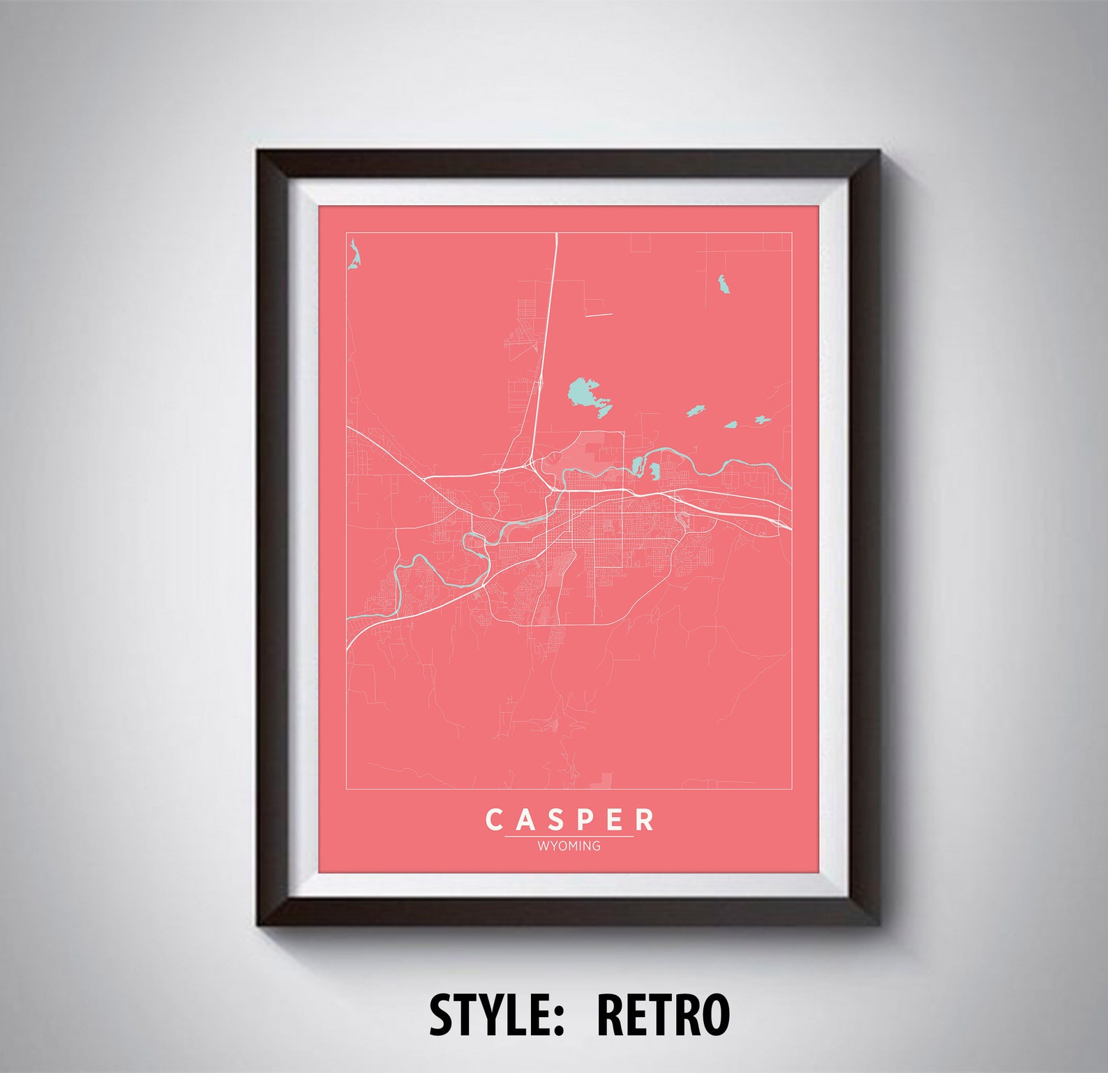 Map of Casper WY Casper Map Casper Poster Office Décor - Etsy