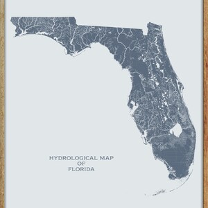 Florida Hydrological Map of Rivers and Lakes, Florida Rivers Poster Map ...