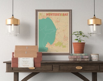 Monterey Bay Wood Carved Map Dark Frame - Etsy