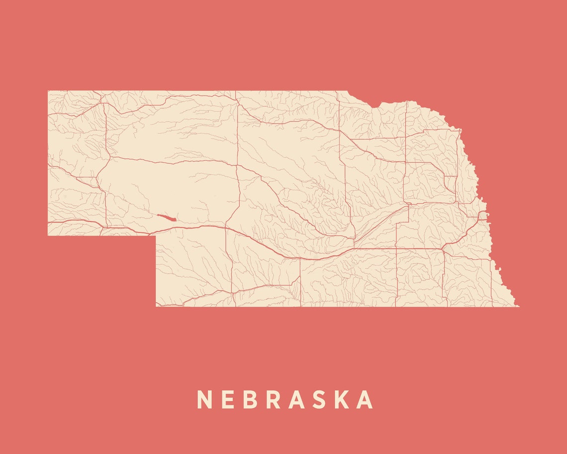 Nebraska State Map Print Wall Art Nebraska print | Etsy