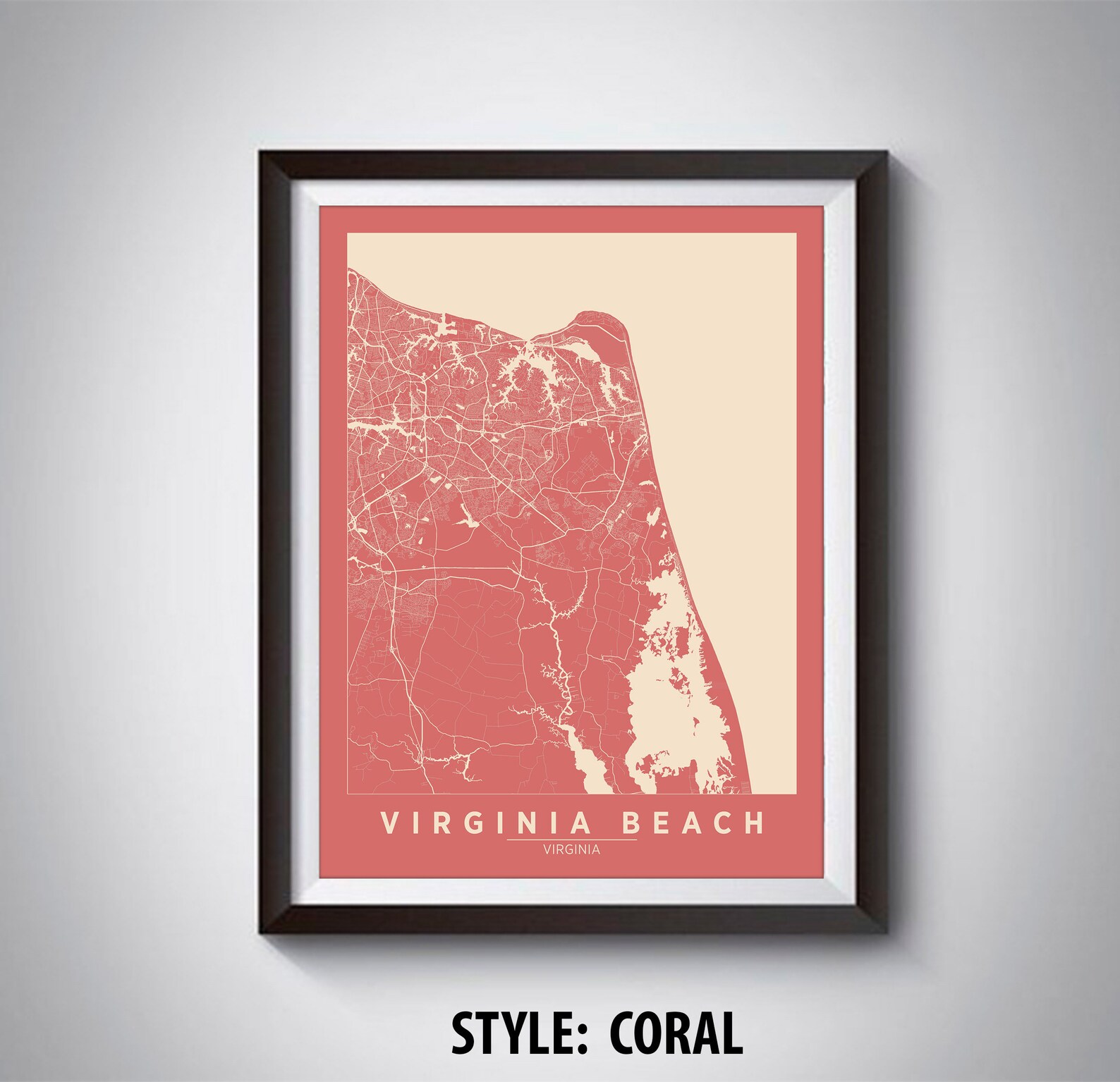 Map of Virginia Beach VA Virginia Beach Map Virginia | Etsy