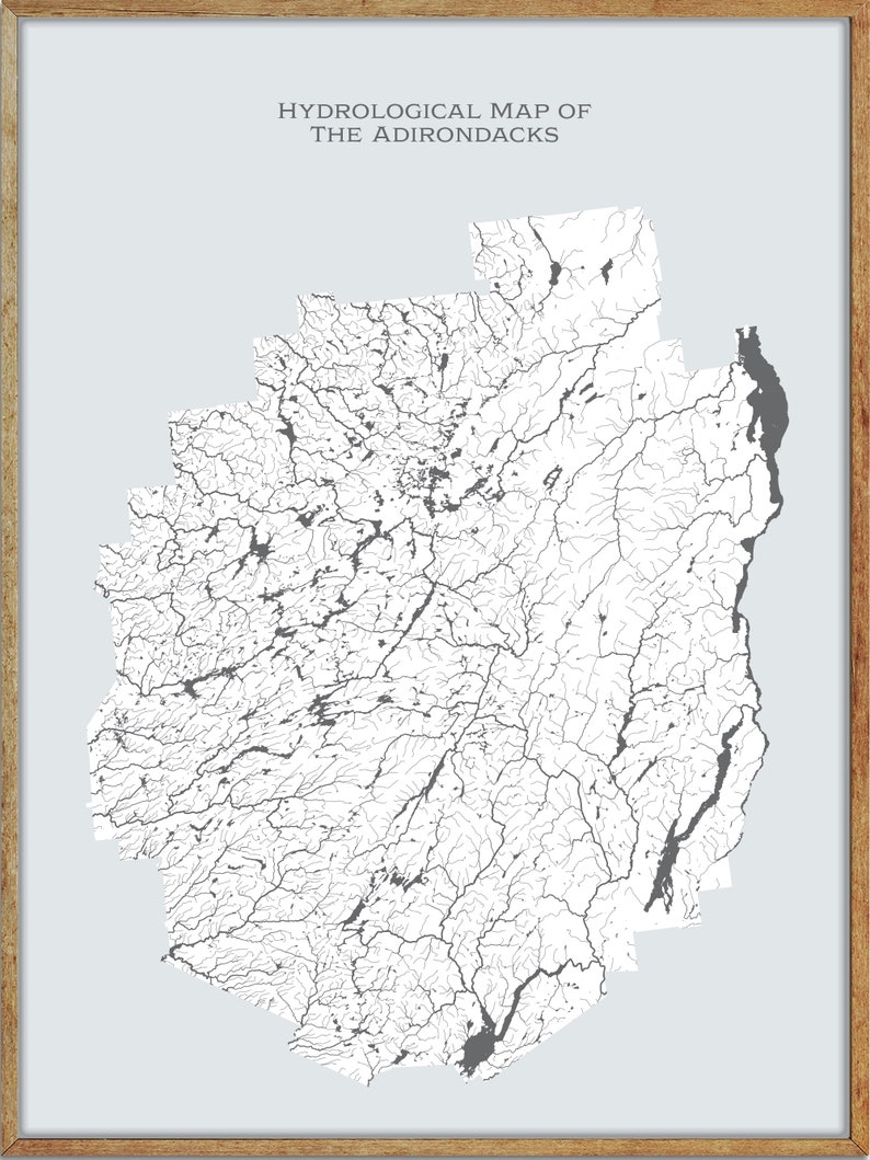 Hydrological Map of the Adirondacks Rivers and Lakes of | Etsy
