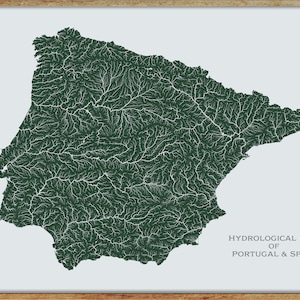 Spain and Portugal Hydrological Map of Rivers and Lakes, Spain and ...