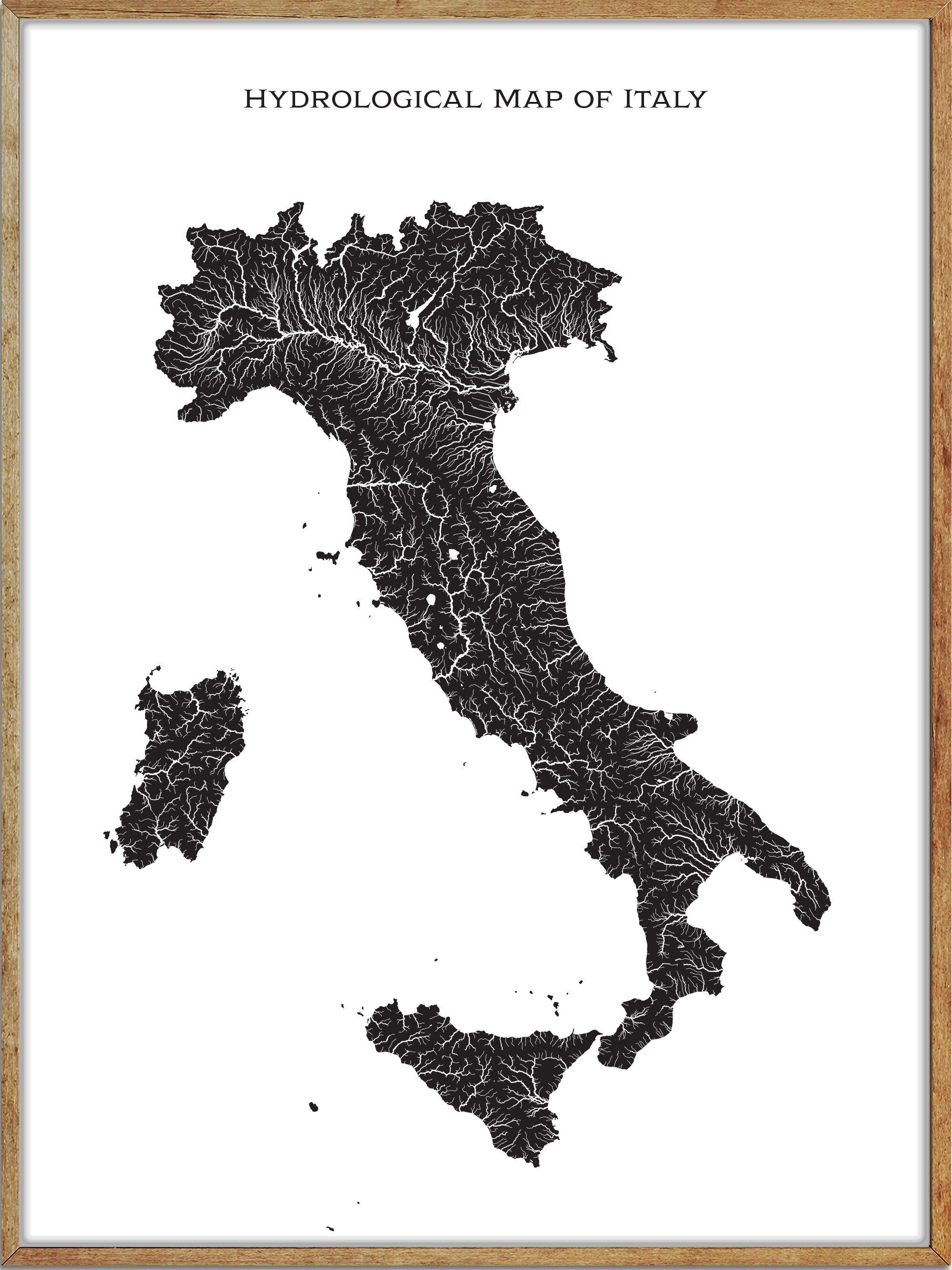 Italy Hydrological Map of Rivers and Lakes Map of Italy | Etsy