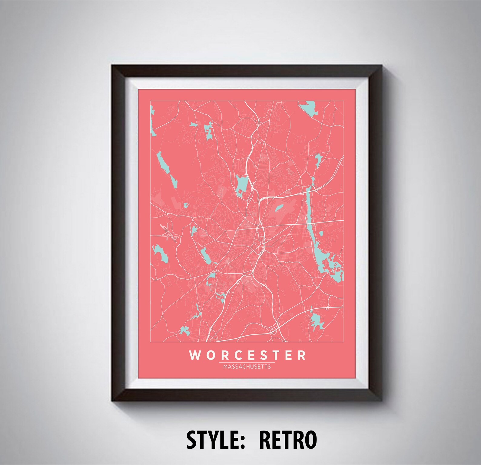 Map of Worcester MA Worcester Map Worcester Poster - Etsy