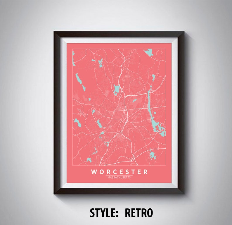 Map of Worcester MA Worcester Map Worcester Poster - Etsy