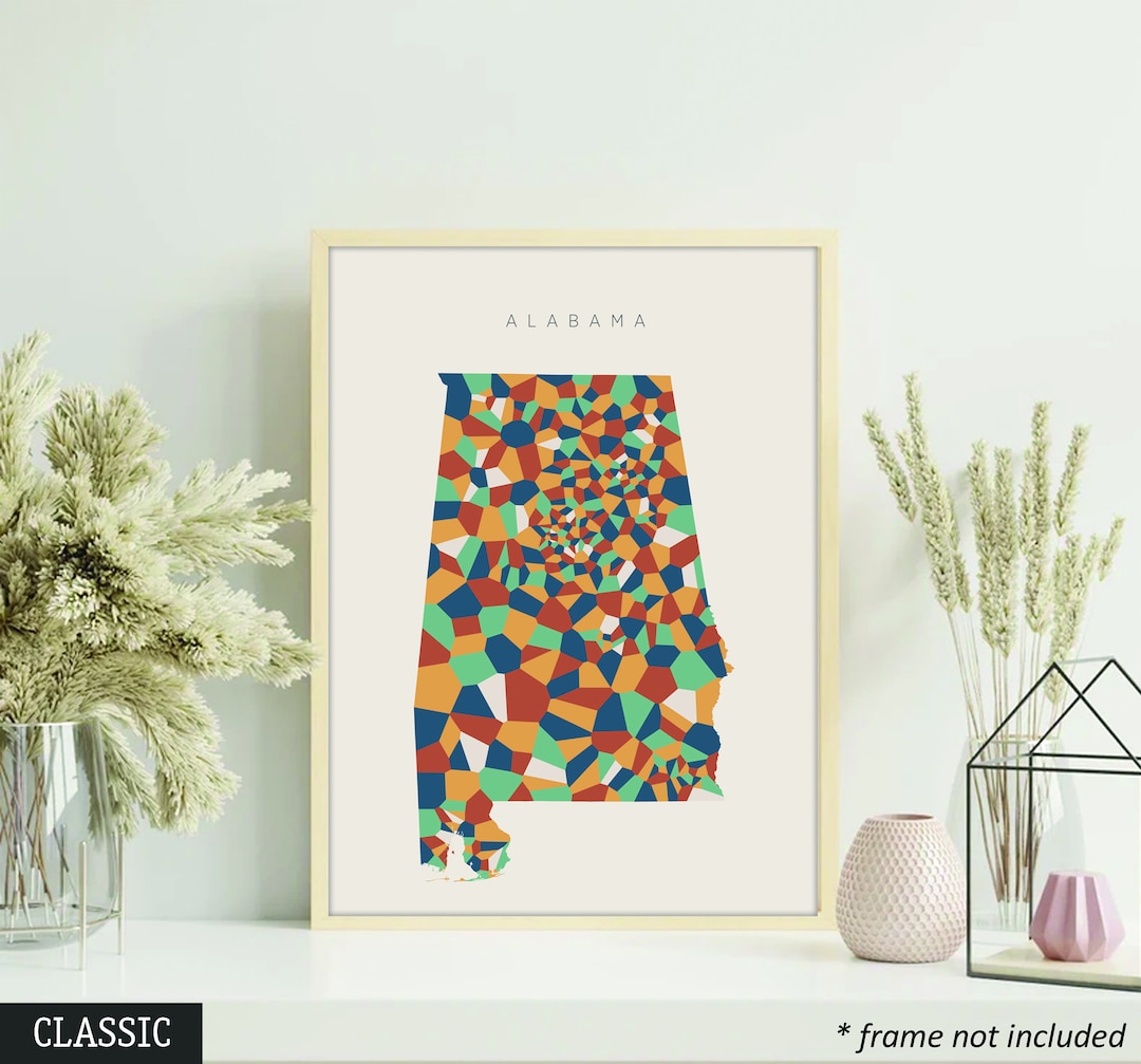 Alabama Polygon Map Print, Dimensional Midcentury Wall Art, Alabama ...