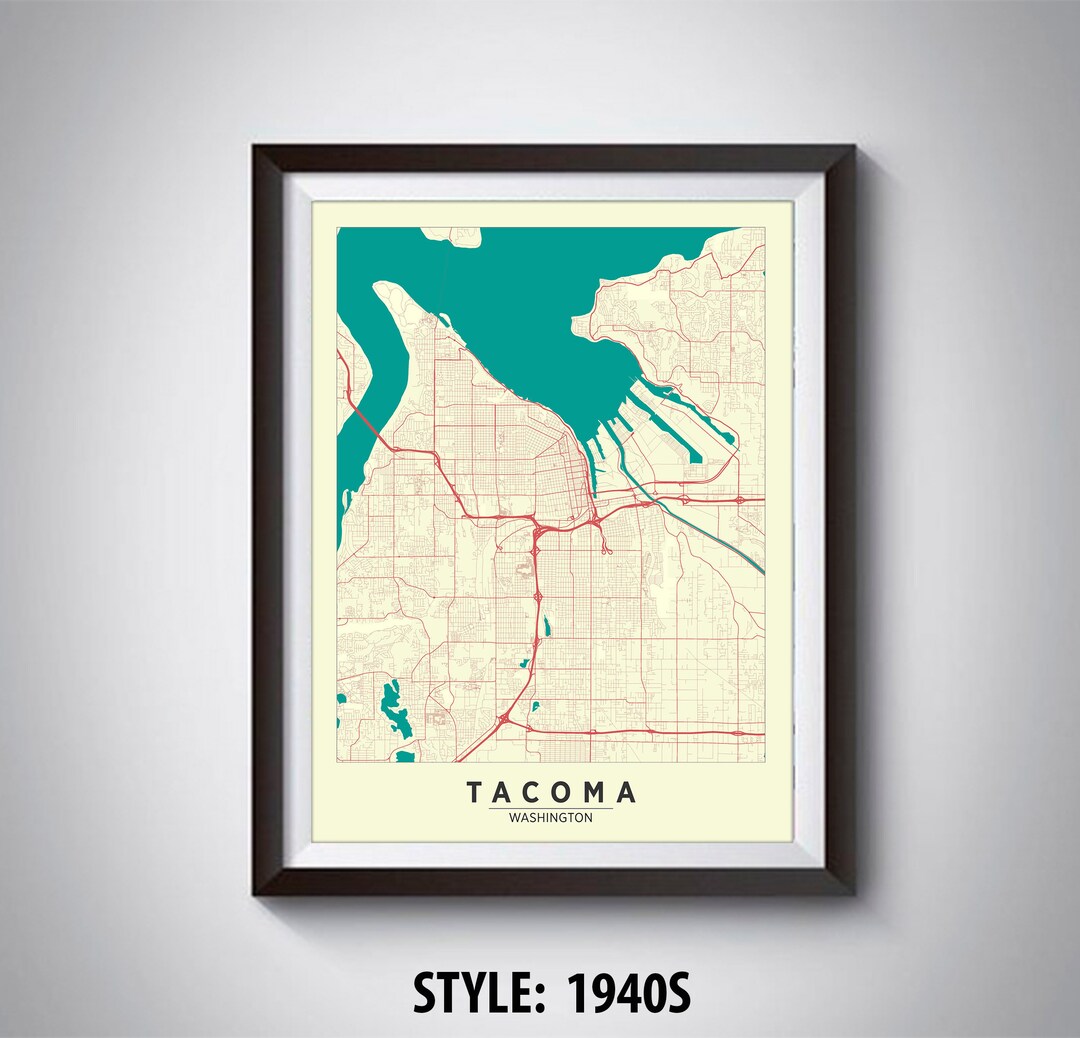 Map of Tacoma, WA - Tacoma Map - Tacoma Poster - Office Décor - Wall ...