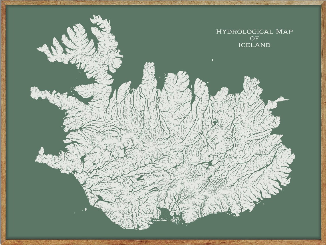 Iceland Hydrological Map of Rivers and Lakes Iceland Map - Etsy