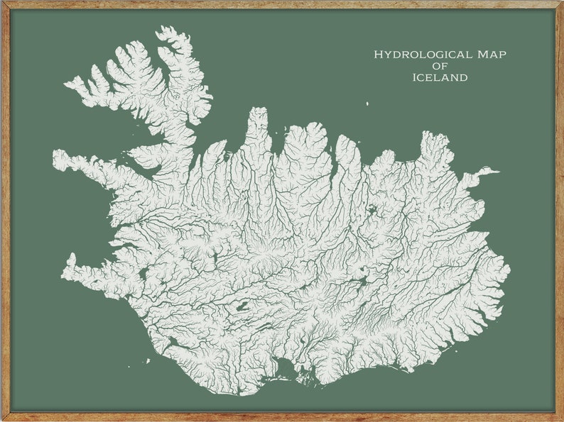 Iceland Hydrological Map of Rivers and Lakes Iceland Map - Etsy