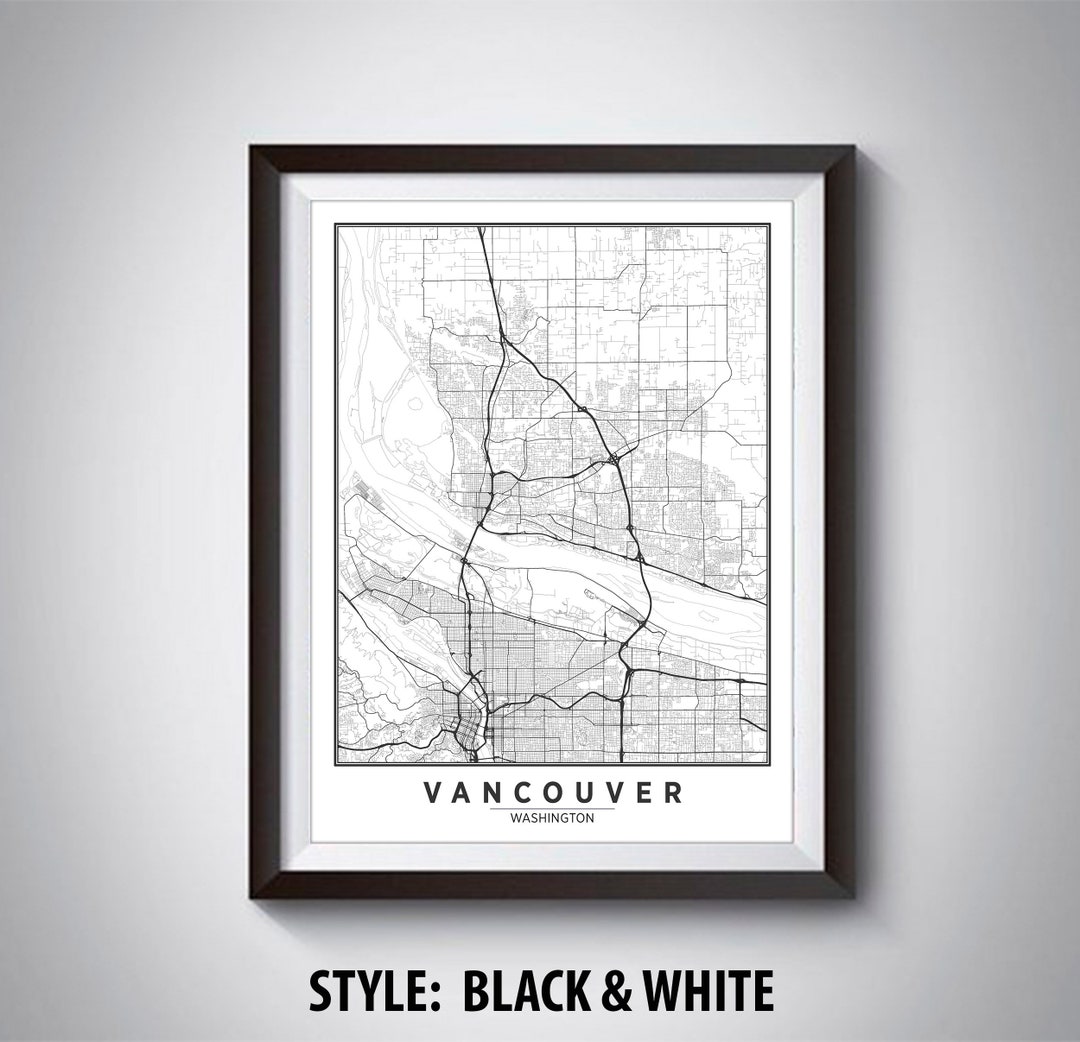 Vancouver WA Map Print: Modern Black & White Office Decor - Etsy