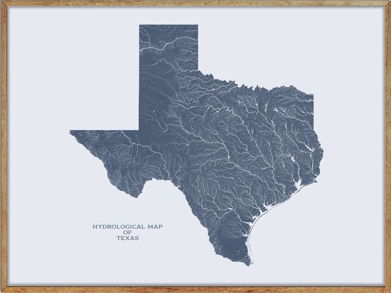 Texas Rivers and Lakes Map: Hydrological Poster - Etsy
