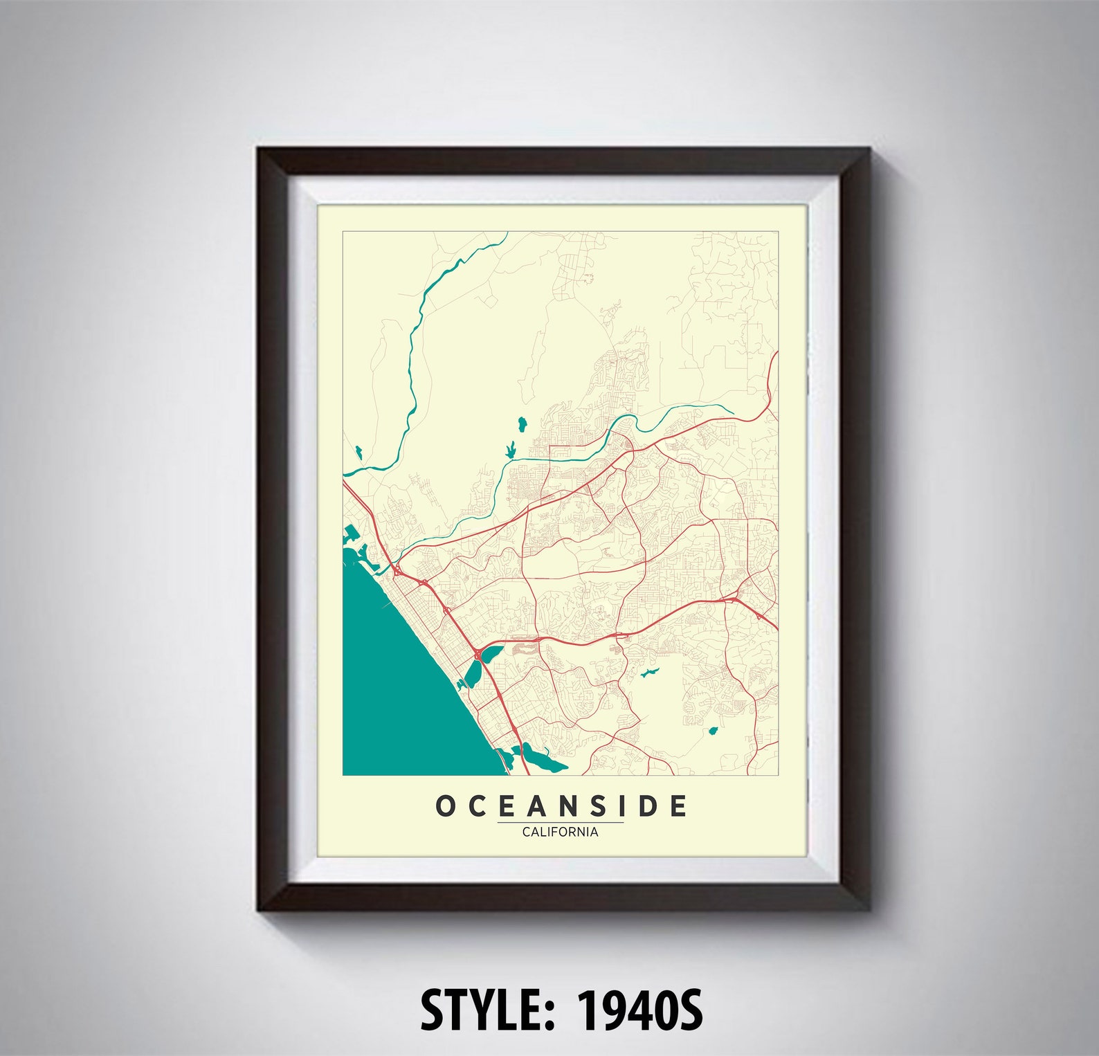 Map of Oceanside CA Oceanside Map Oceanside Poster | Etsy