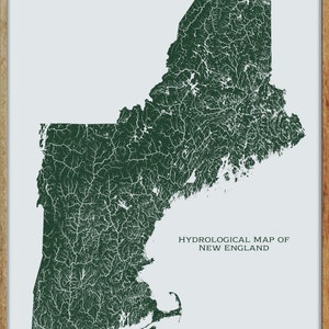 New England Rivers and Lakes Map: Hydrological Poster - Etsy