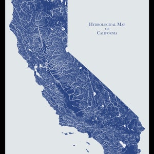 California Rivers and Lakes Map: Hydrological Poster - Etsy
