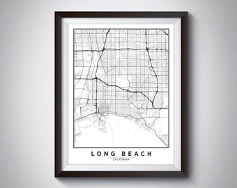 Illustrated Long Beach Art Print, Cute Long Beach Map, Modern Long ...