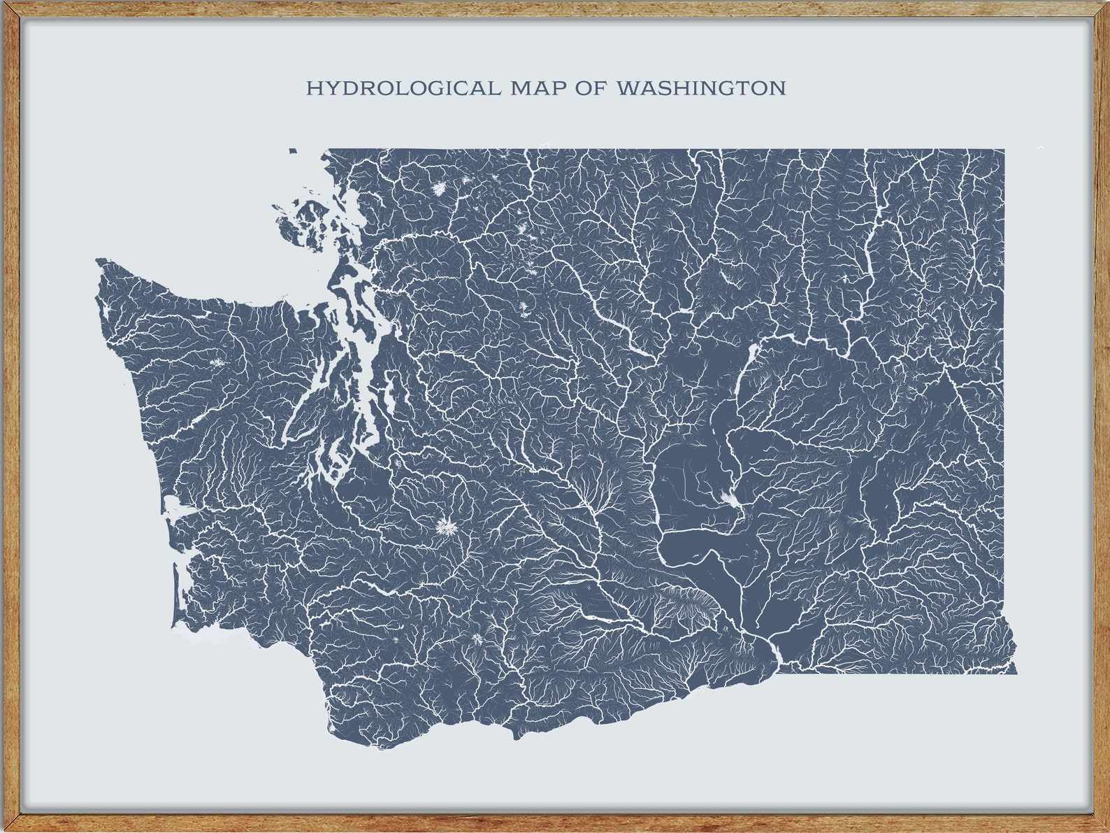 Washington Hydrological Map of Rivers and Lakes Washington - Etsy