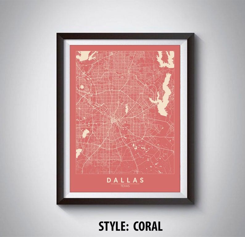 Dallas TX Map Art Print: Vintage Style Travel Poster - Etsy
