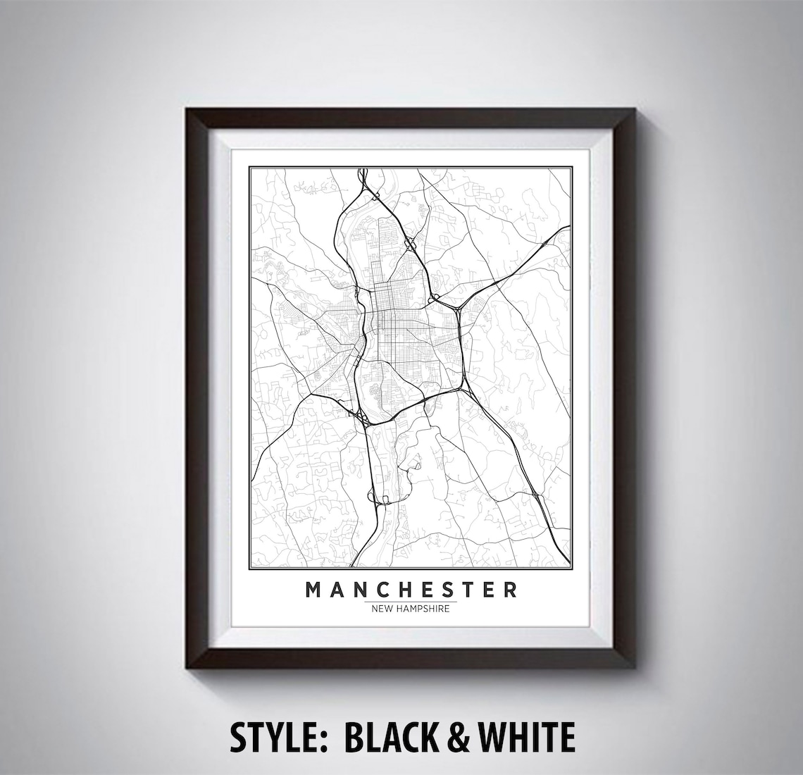 Map of Manchester NH Manchester Map Manchester Poster - Etsy