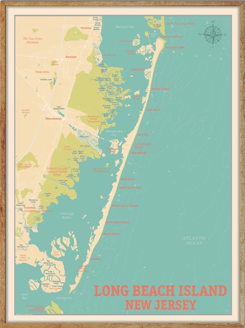 Long Beach Island Map LBI New Jersey Map Print NJ Beach - Etsy