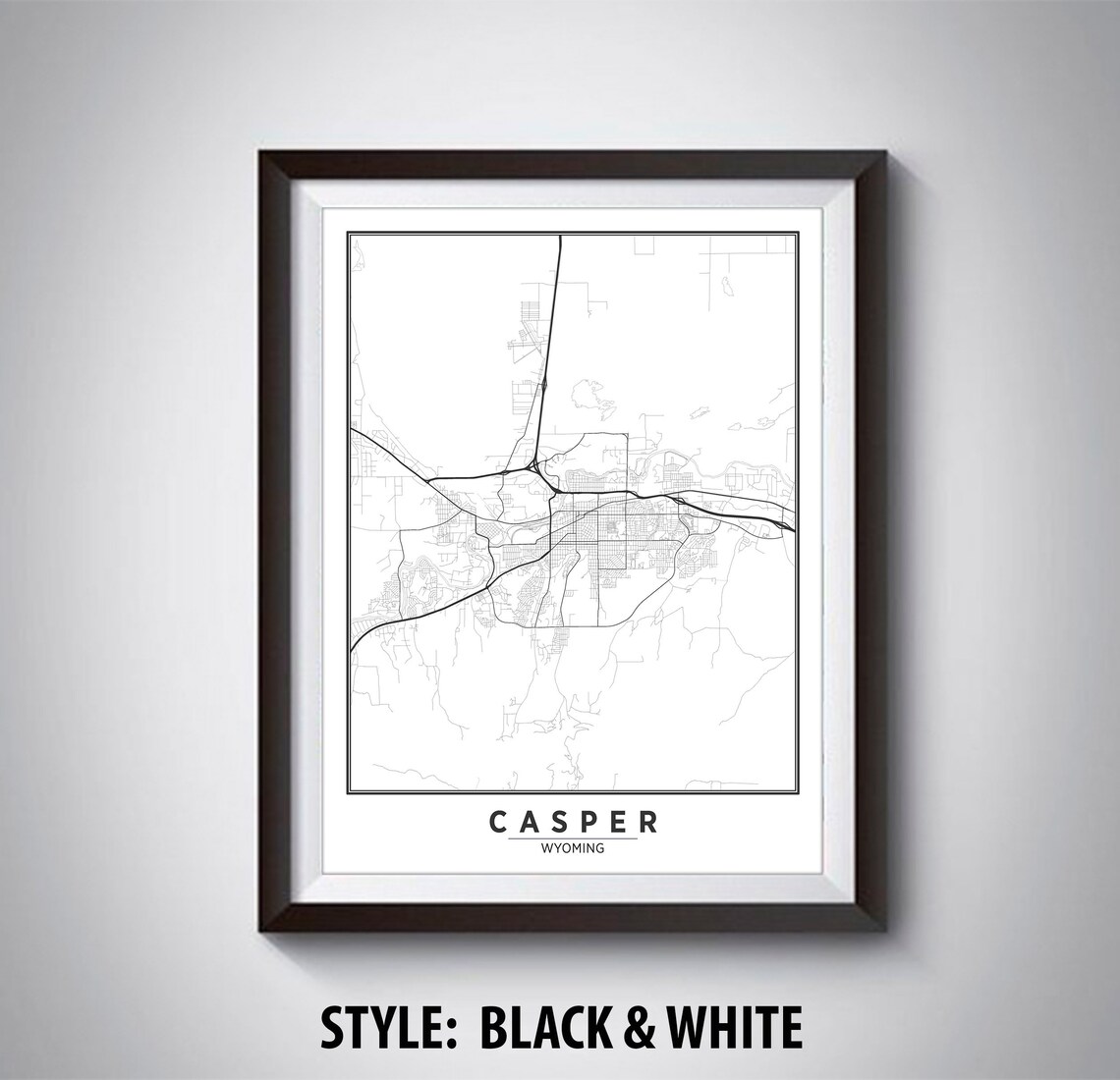 Map of Casper WY Casper Map Casper Poster Office Décor - Etsy