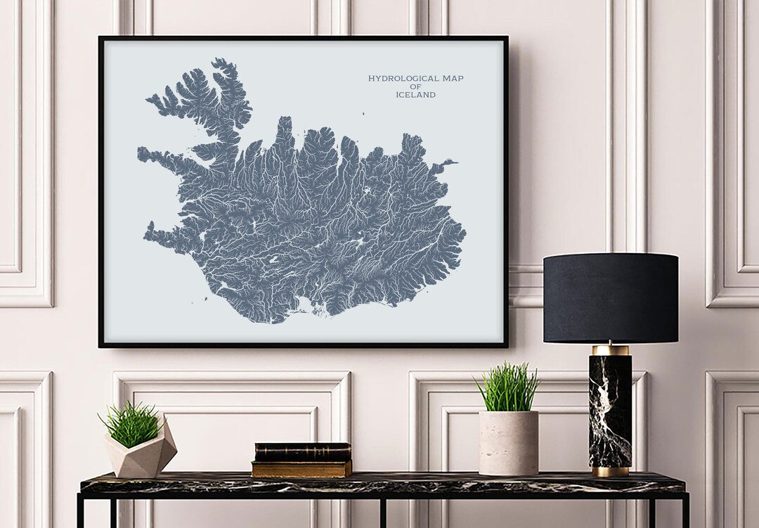 Iceland Hydrological Map of Rivers and Lakes, Iceland Map - Etsy