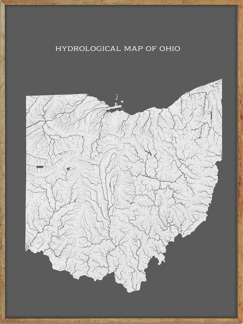 Ohio Hydrological Map of Rivers and Lakes Ohio Rivers Poster | Etsy