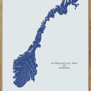 Norway Hydrological Map: Rivers & Lakes Art Print - Etsy