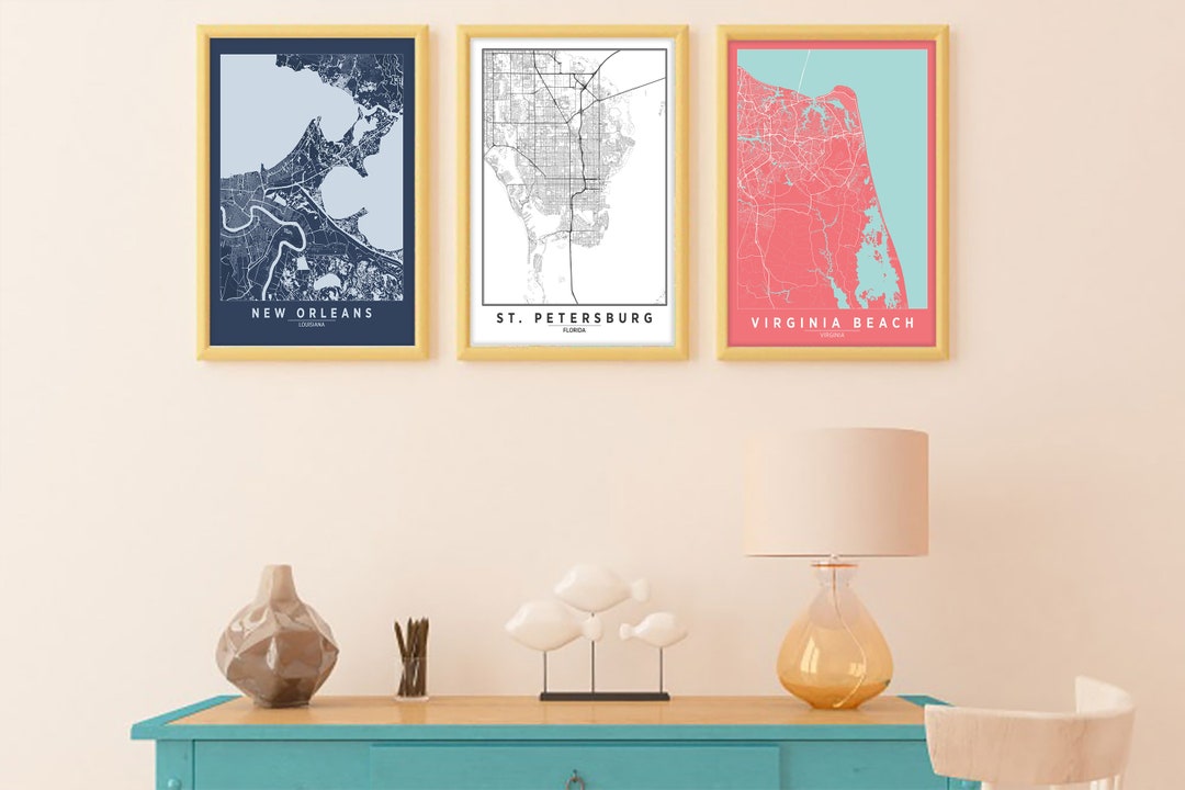 Set of 3 Custom Map Prints, Custom Locations, Your Choice of 3 World ...