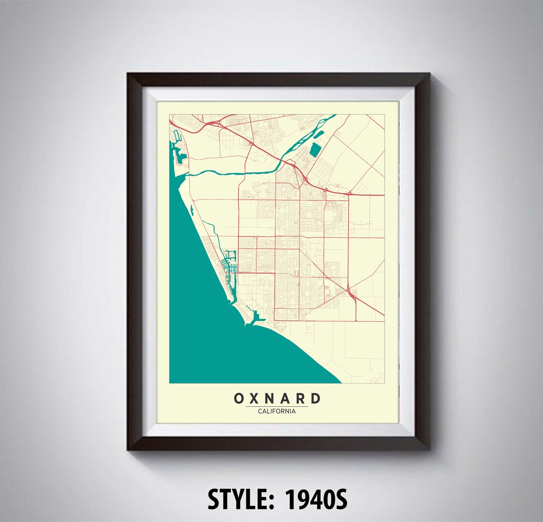 Map of Oxnard, CA - Oxnard Map - Oxnard Poster - Office Décor - Wall ...
