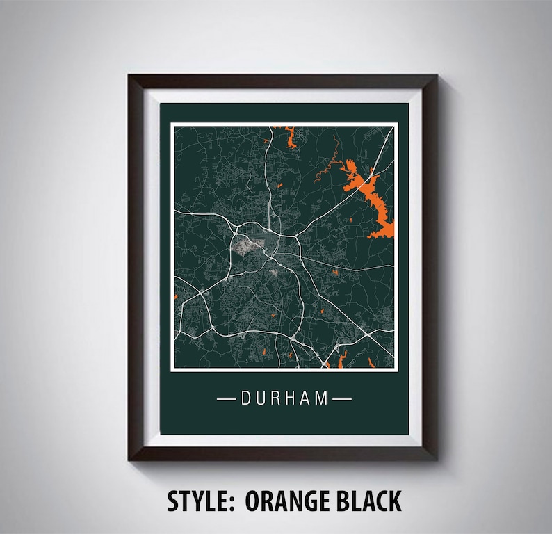 Map of Durham NC Durham Map Durham Poster Office Décor - Etsy