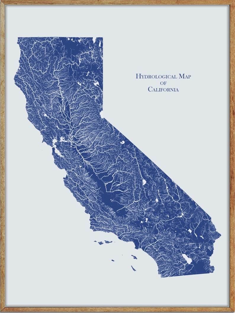 California Hydrological Map of Rivers and Lakes California - Etsy