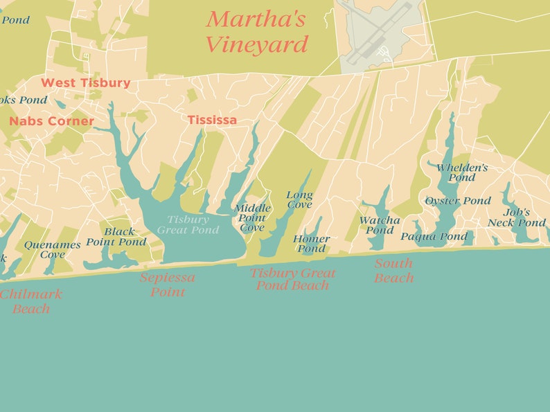 Martha's Vineyard Map Martha's Vineyard Island Print - Etsy