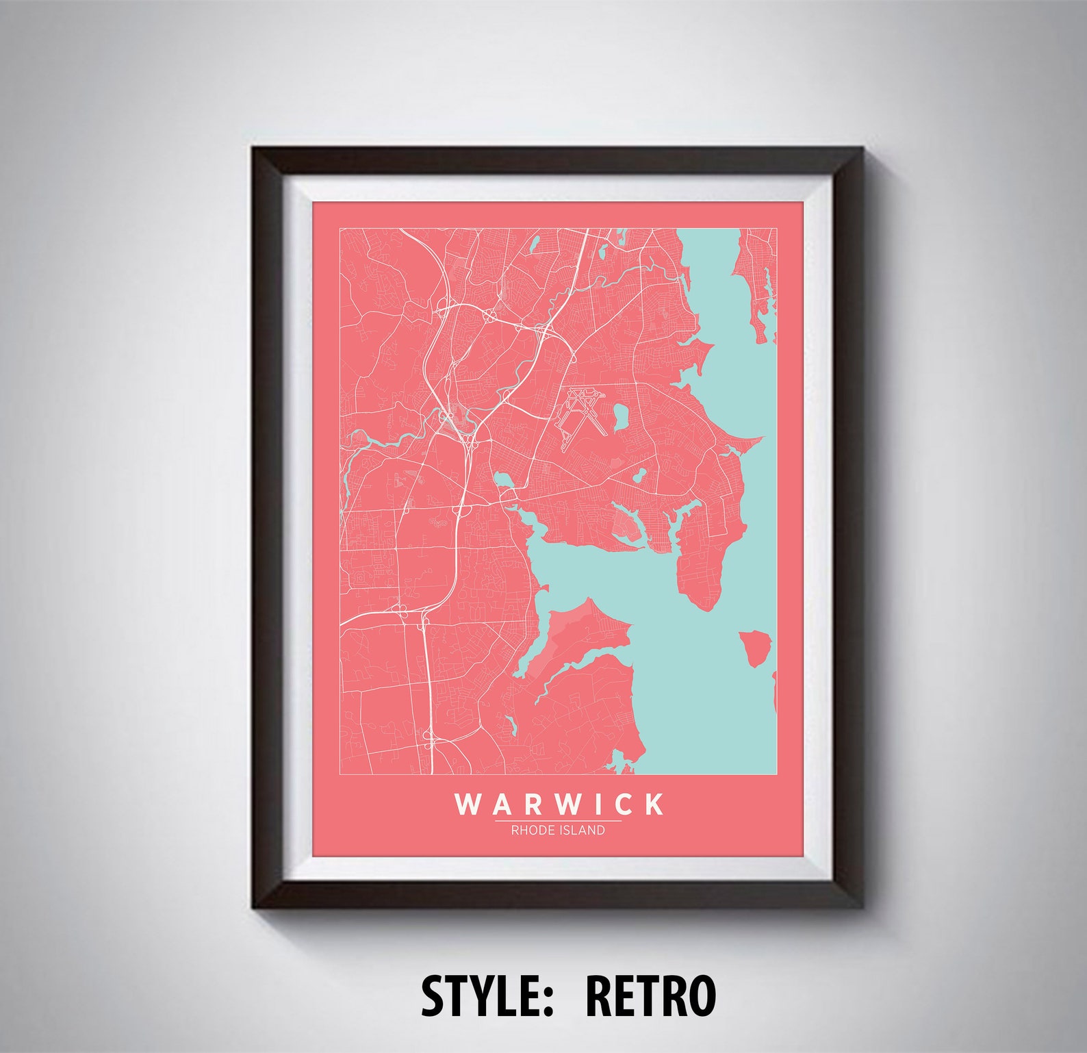 Map of Warwick, RI Warwick Map Warwick Poster Office Décor Wall Art ...