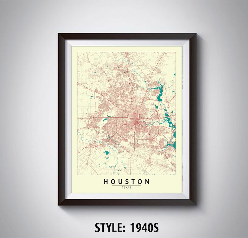 Map of Houston TX Houston Map Houston Poster Office | Etsy