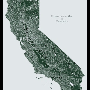 California Rivers and Lakes Map: Hydrological Poster - Etsy