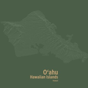 Oahu Island Ridgeline Map - Geographic Contours Print of Ridges and ...