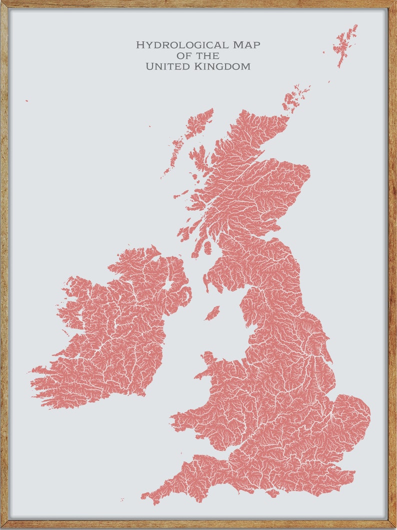 Hydrological Map of the UK and Ireland, Rivers and Lakes Print - Etsy